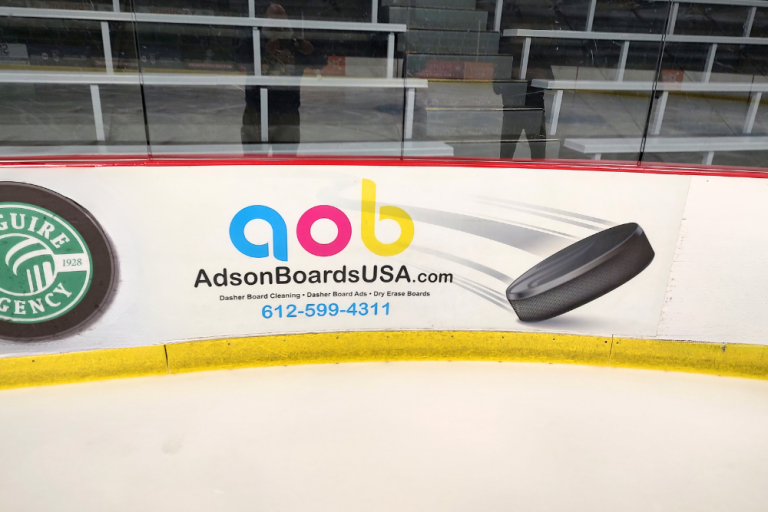 New Adhesive Dasher Board Ad – 96″ L x 32.5″ H – Ads On Boards USA